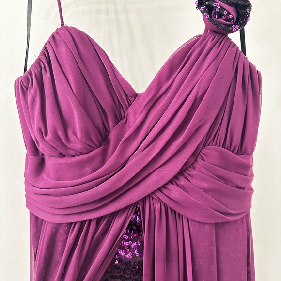 Betsy & Adam | Dresses | Betsy Adam Plum Sequin Mini Dress With See ...